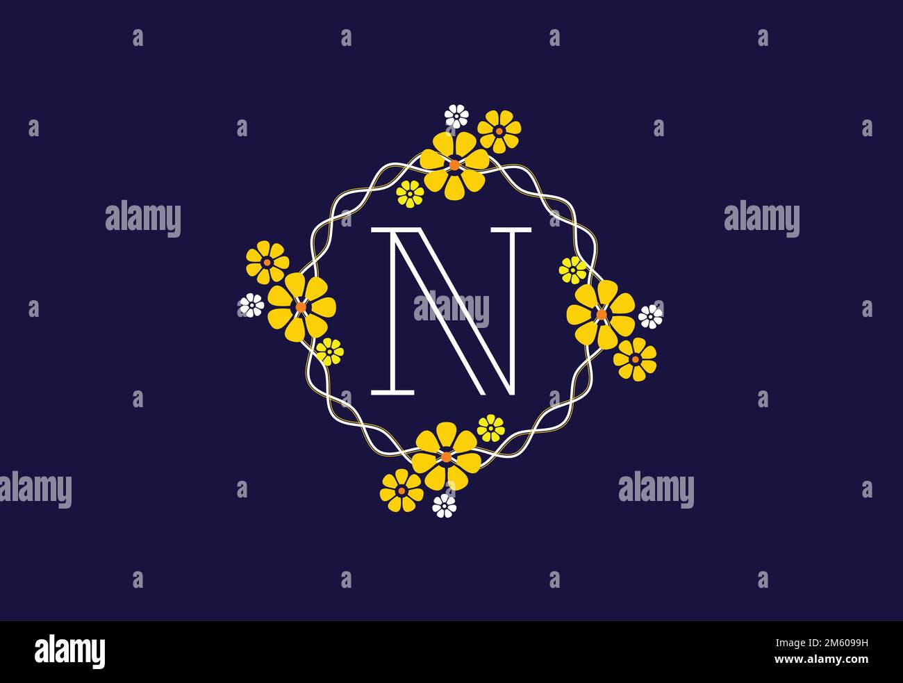 Floral monogram letter N. Initial alphabet with botanical elements ...