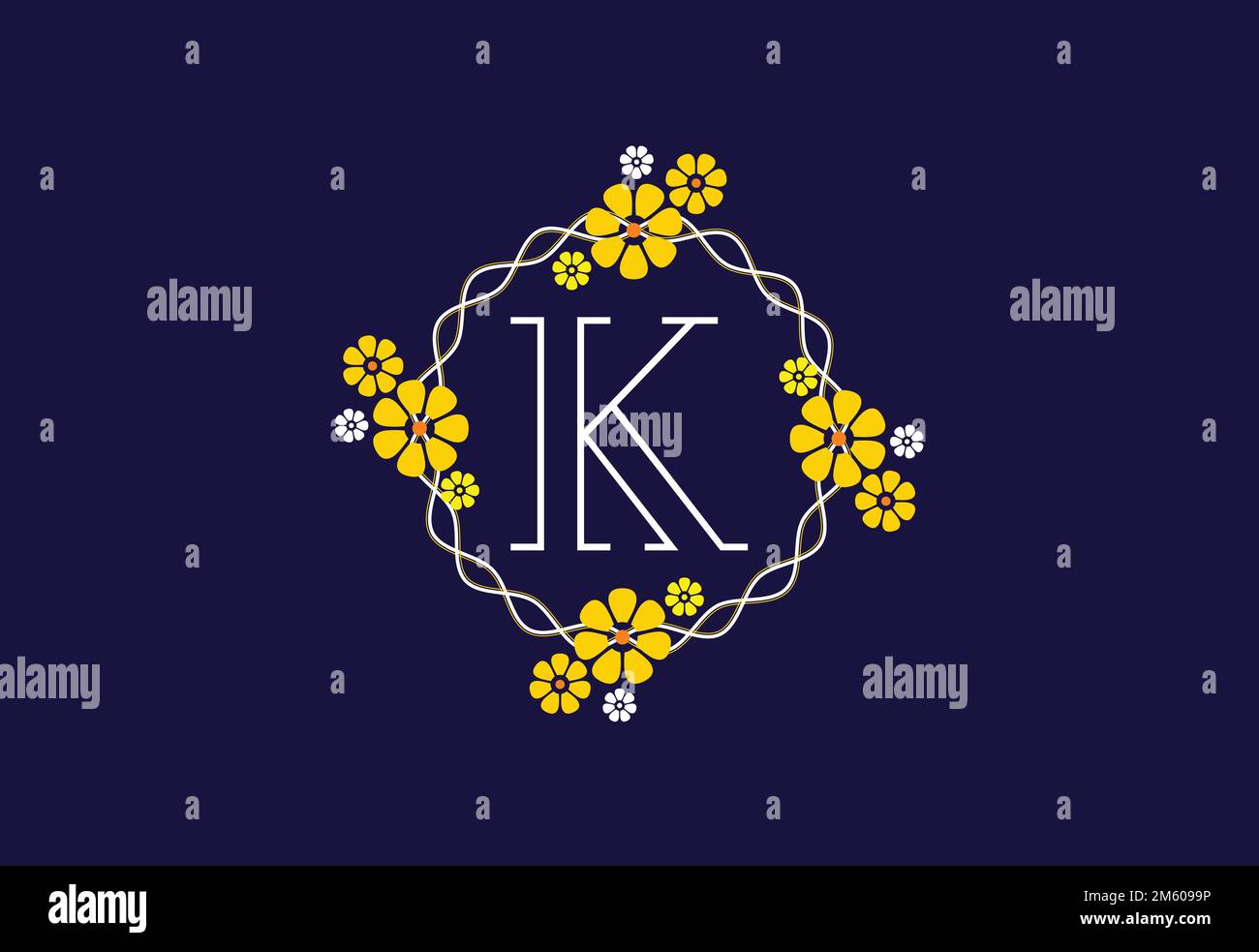 Floral monogram letter K. Initial alphabet with botanical elements ...