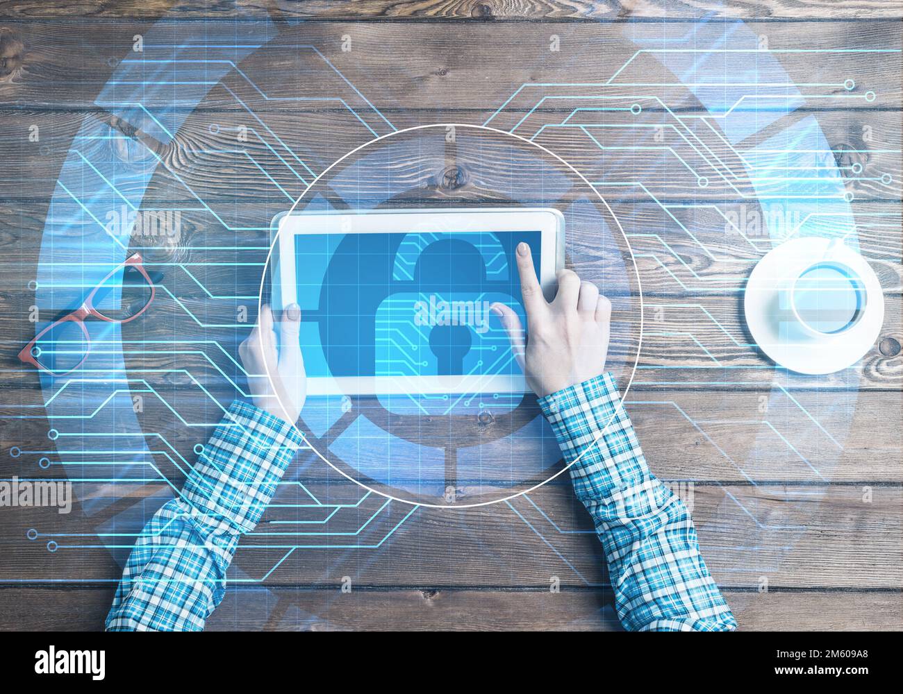 Concept of computer access with media lock icon on tablet screen Stock ...