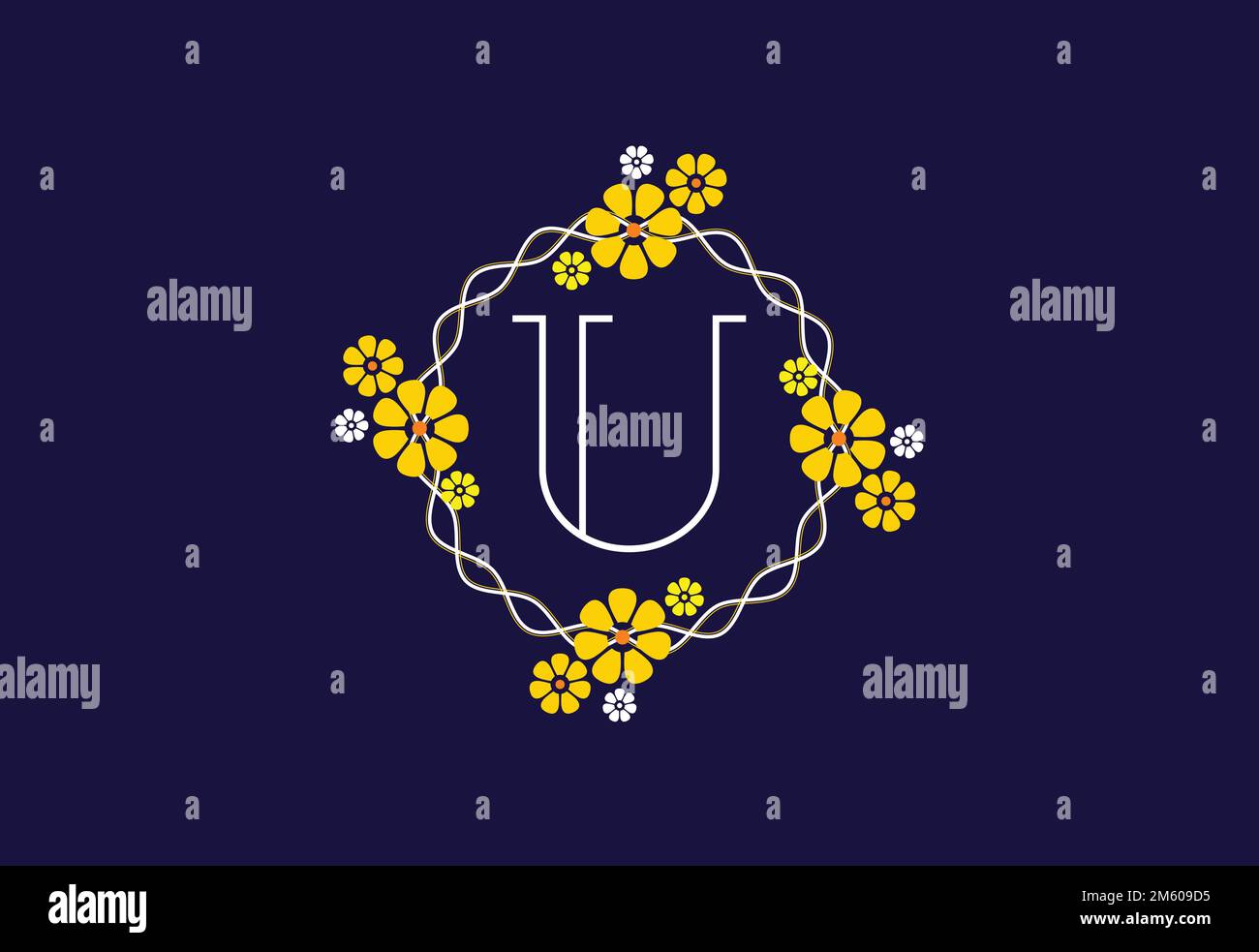 Floral monogram letter U. Initial alphabet with botanical elements ...