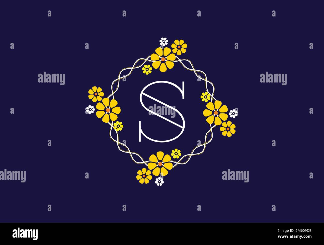 Floral monogram letter S. Initial alphabet with botanical elements ...