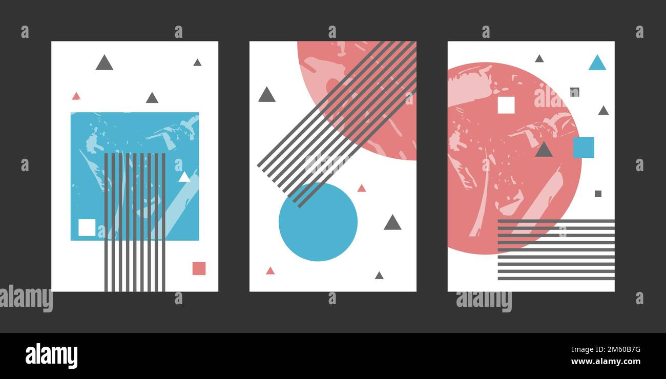 Set of geometric posters with abstract shapes. Postmodern covers with ...