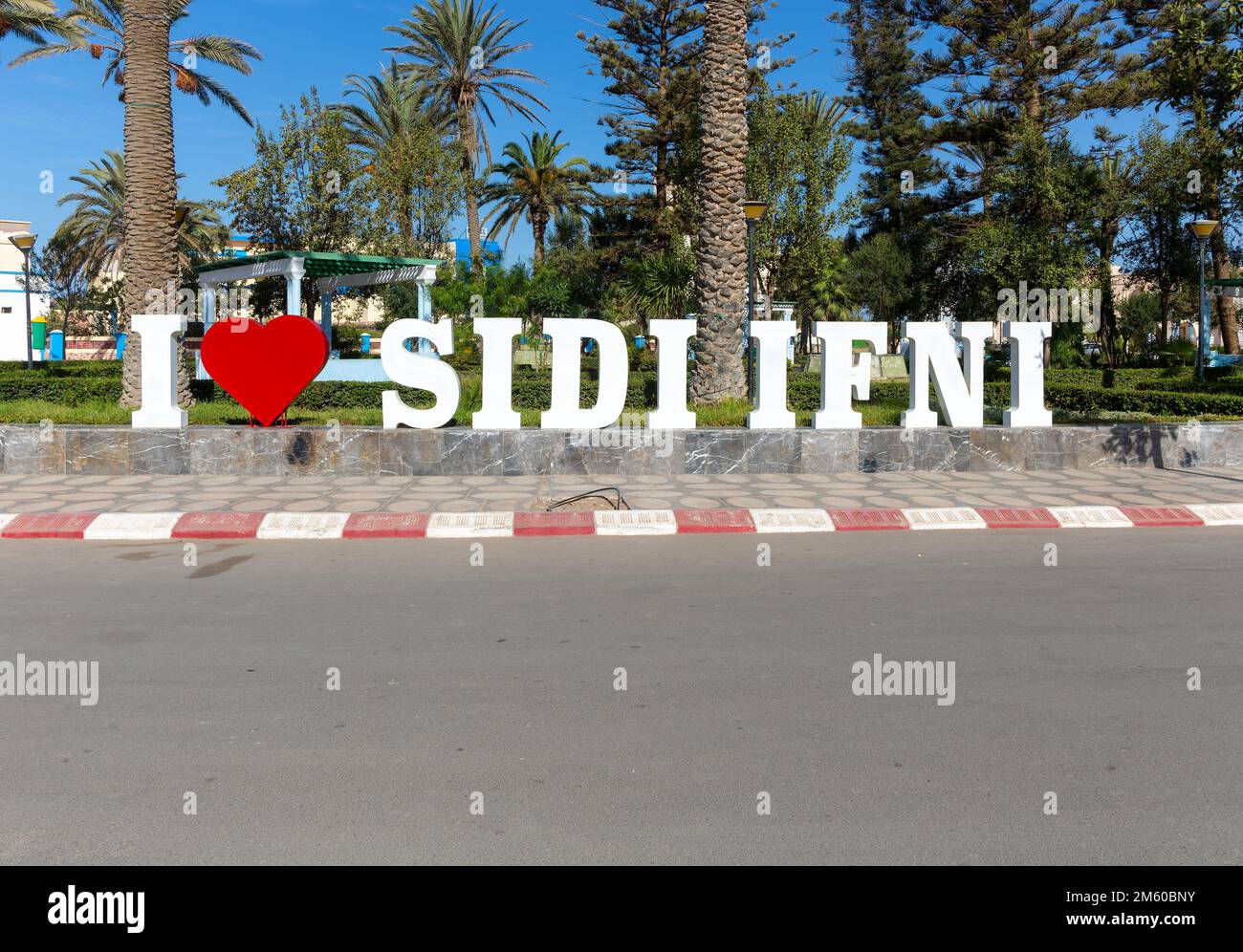 I Love Sidi Ifni red heart sign, Plaza de Espana, Sidi Ifni, Morocco ...