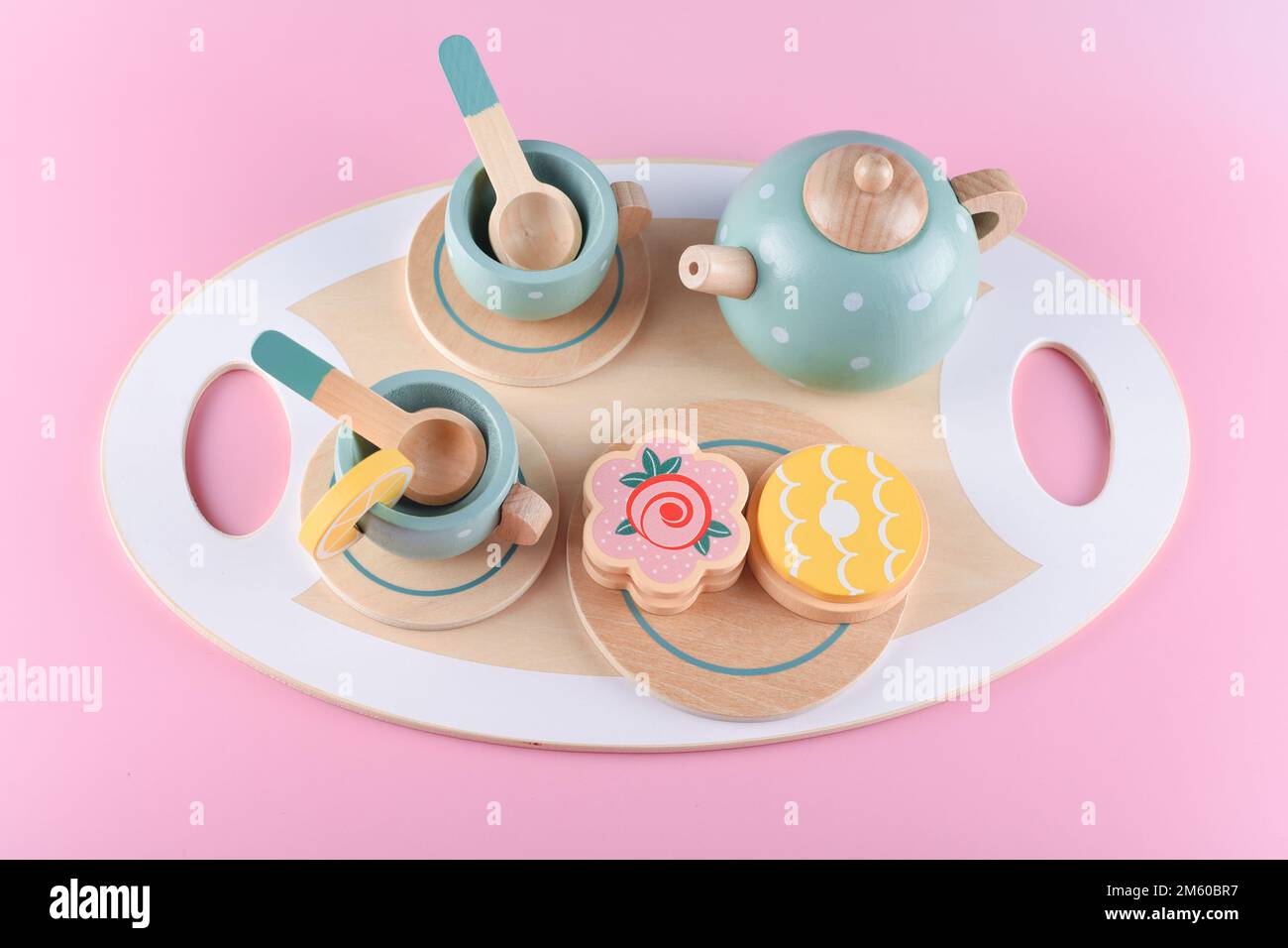 Children's tea set, fake cake and biscuit, wooden kitchenware. Cute ...