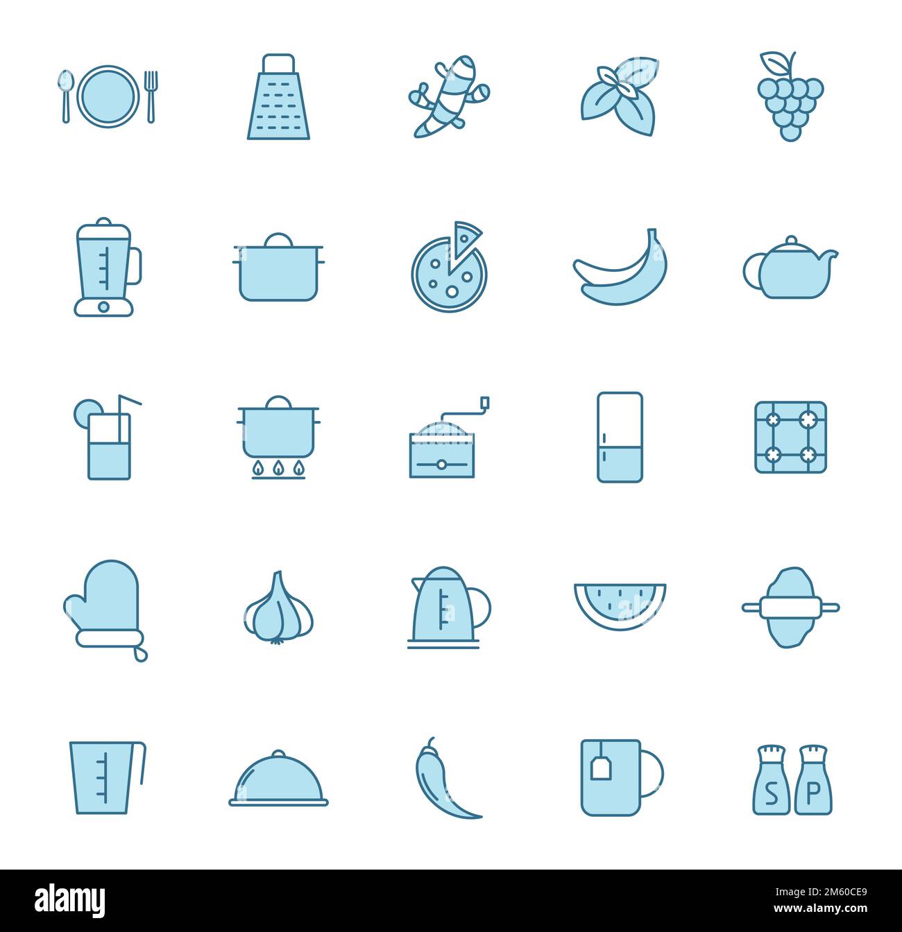 kitchen line vector icons in two colors isolated on white Stock Vector ...