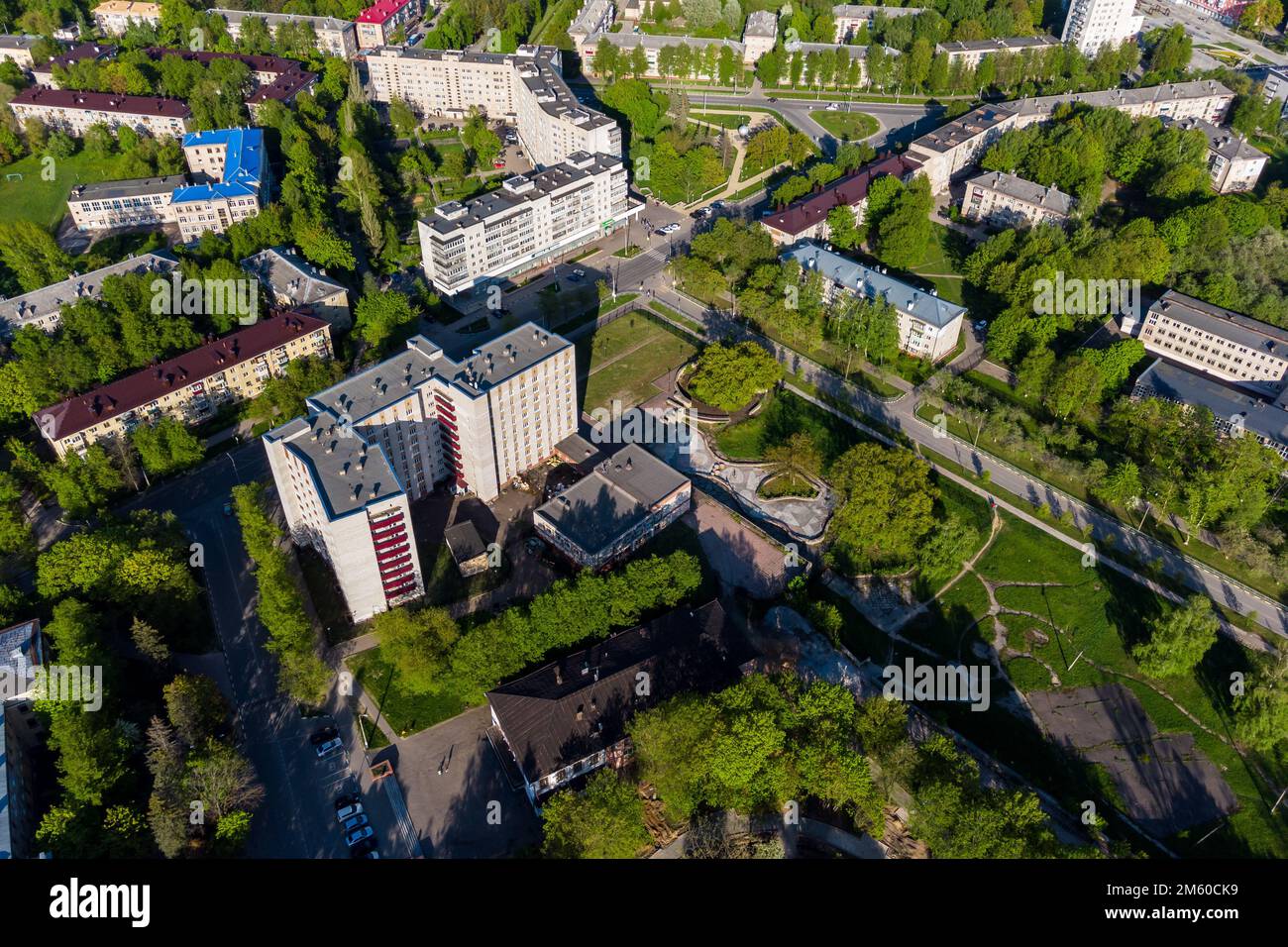 Aerial view of a typical urban development of the late Soviet period ...