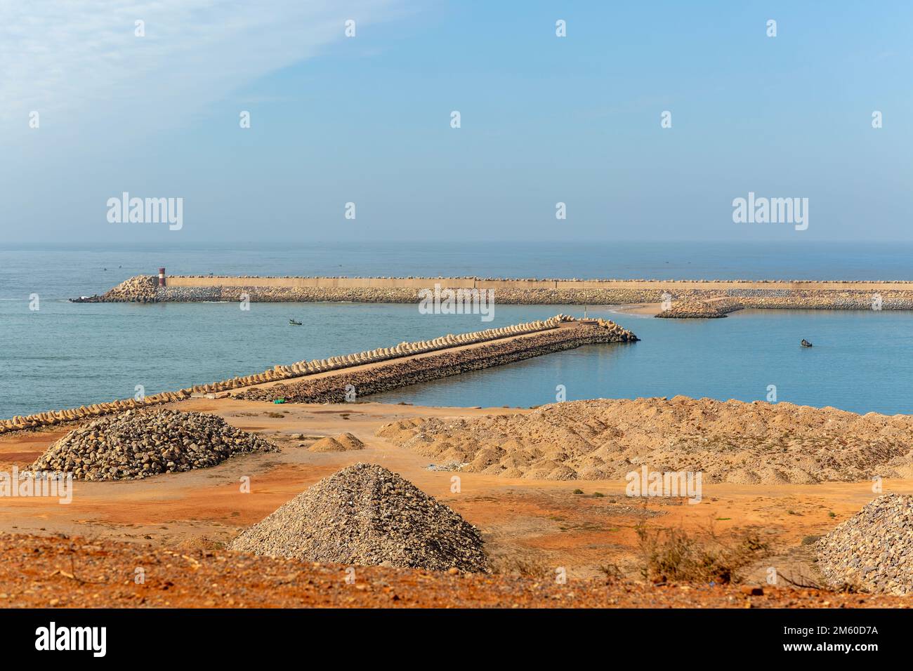 Breakwater barriers harbour at port of Sidi Ifni, Morocco, North Africa ...