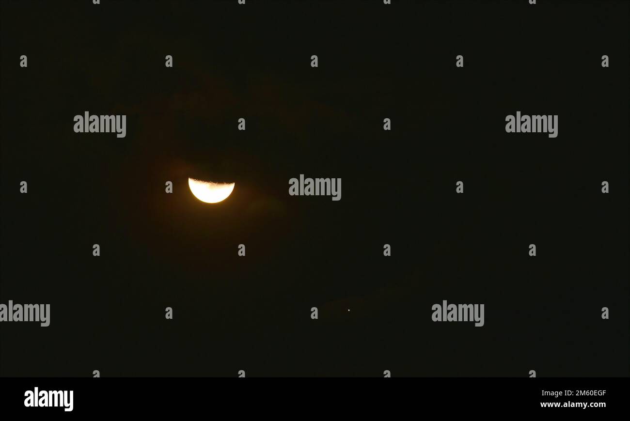 half moon and Jupiter star arranging on sky in night Stock Photo - Alamy