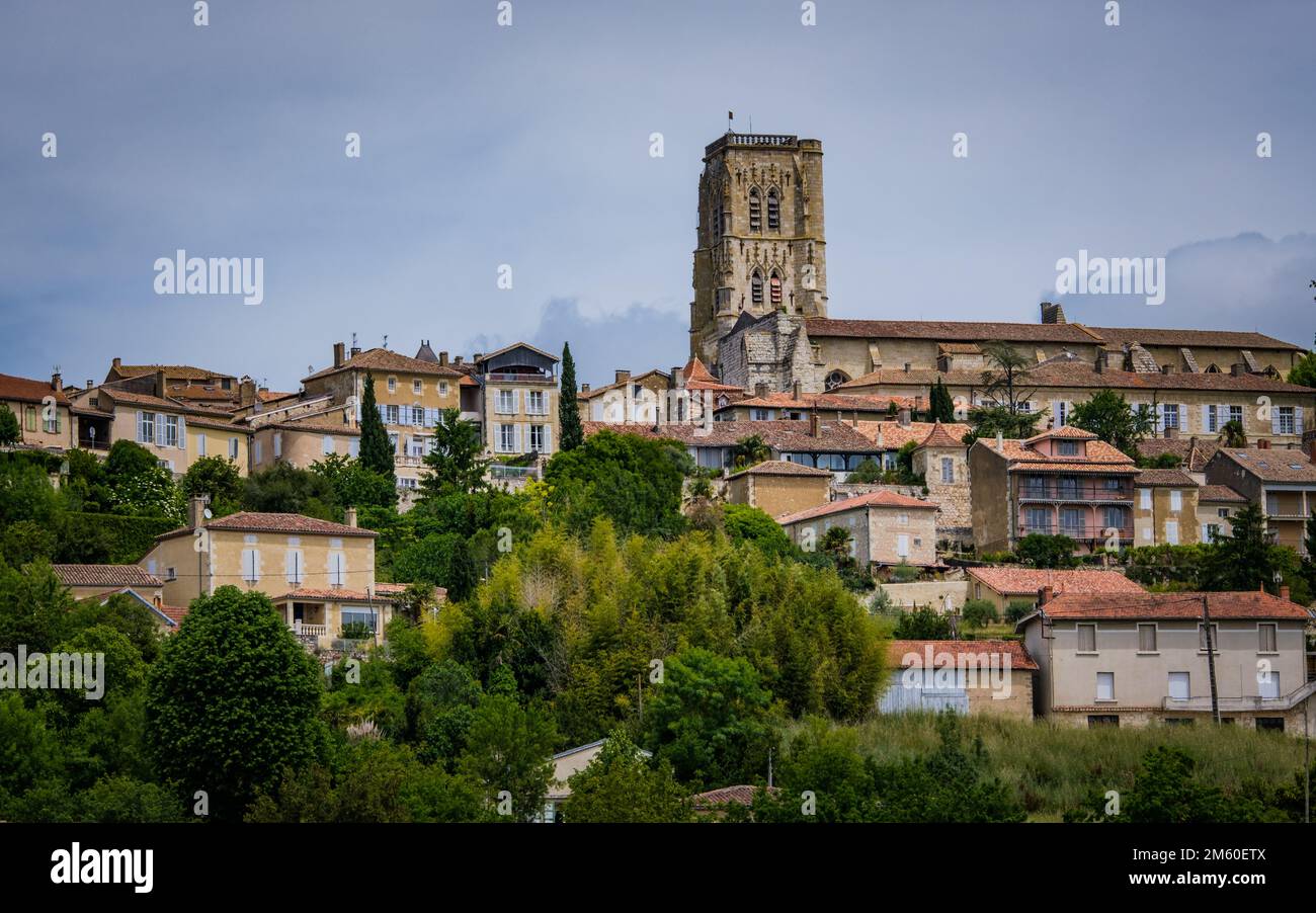 View on the bell tower of the Cathedral and the village of Lectoure in ...