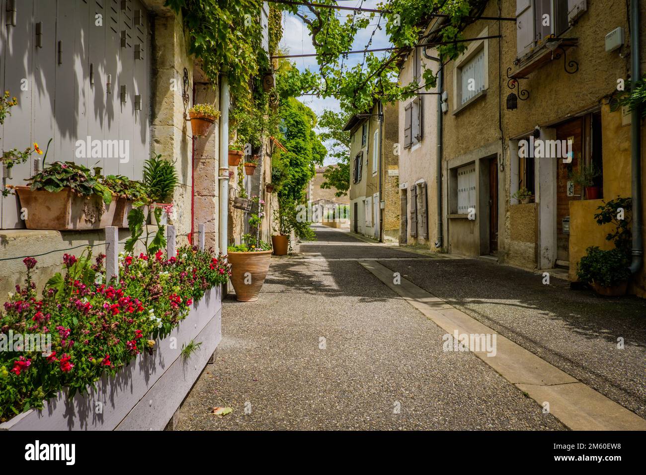 Cute, flowery and narrow streets of the small village of Lectoure in ...
