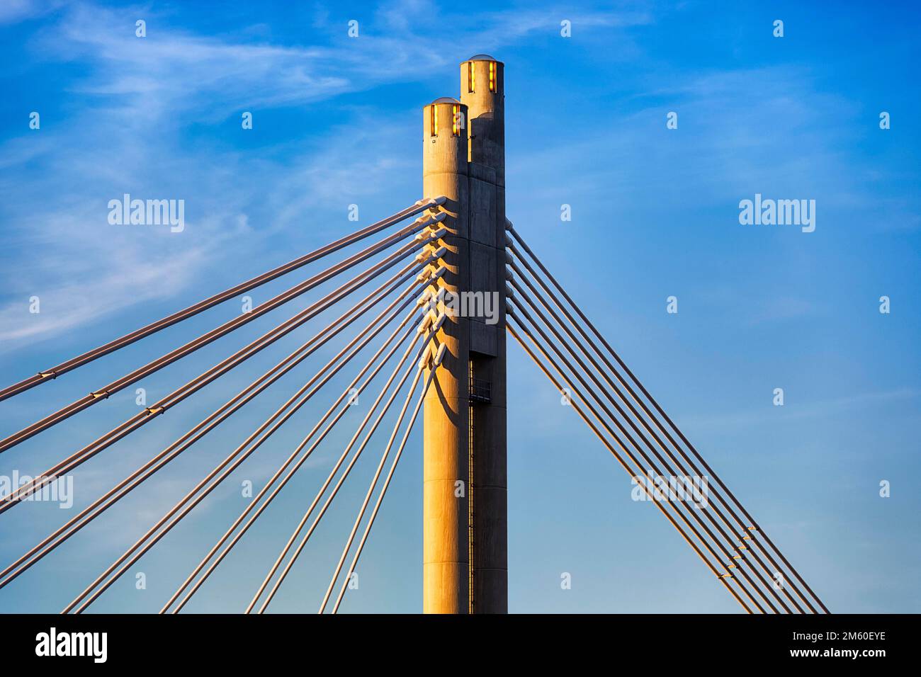 Pylon and steel cables of the suspension bridge Jaetkaenkynttilae ...