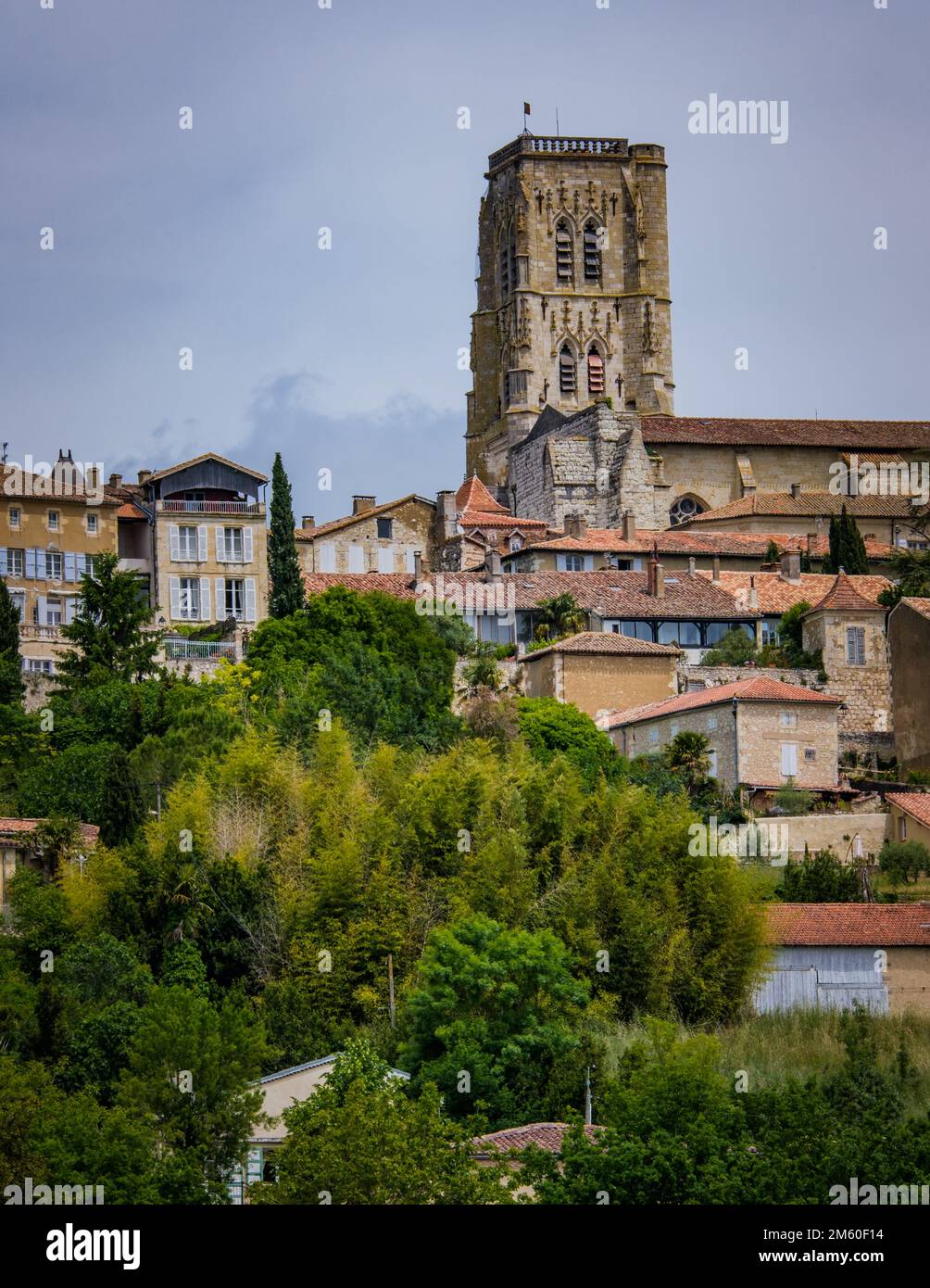 View on the bell tower of the Cathedral and the village of Lectoure in ...