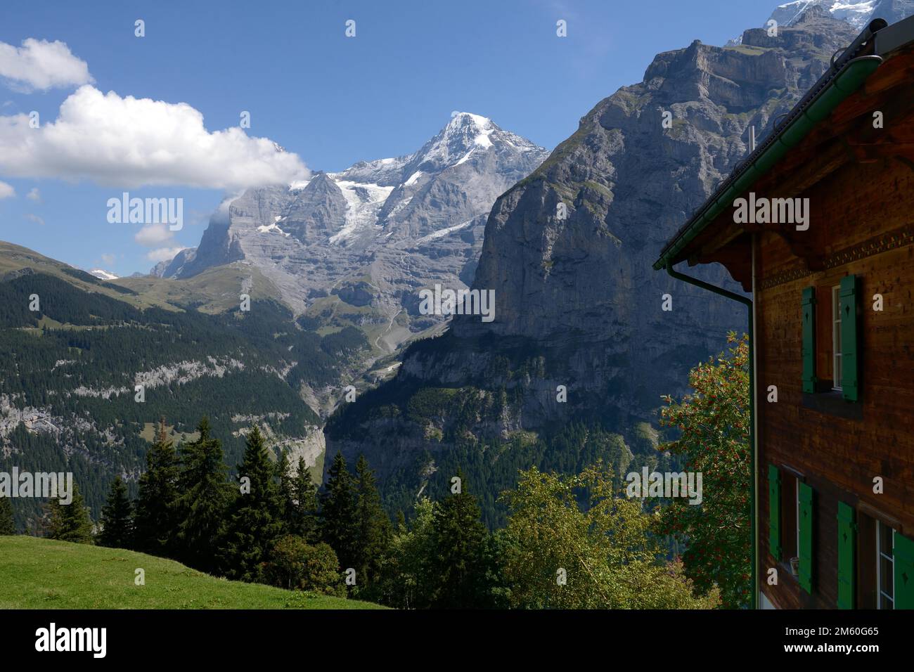 Eiger and Moench, view of the mountains from Muerren, Jungfrau region ...
