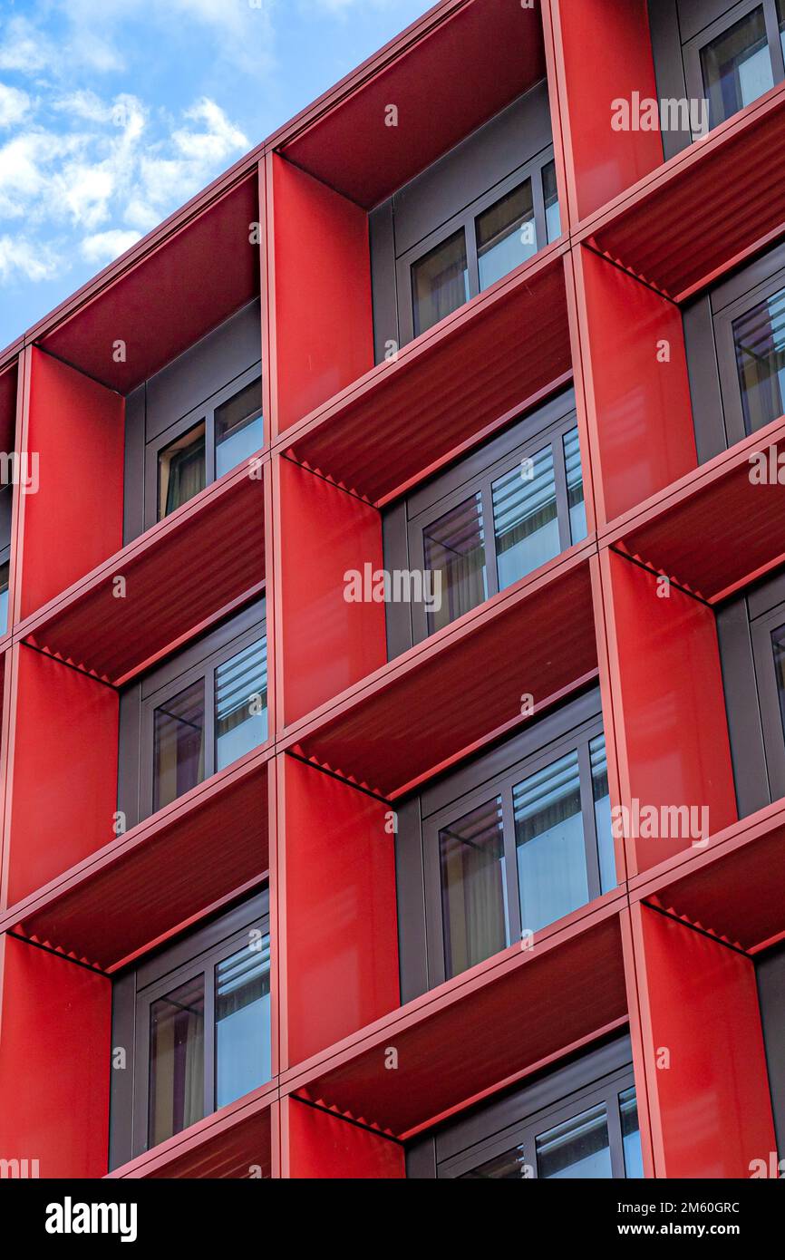 Building with red windows, Frankfurt, Germany Stock Photo - Alamy
