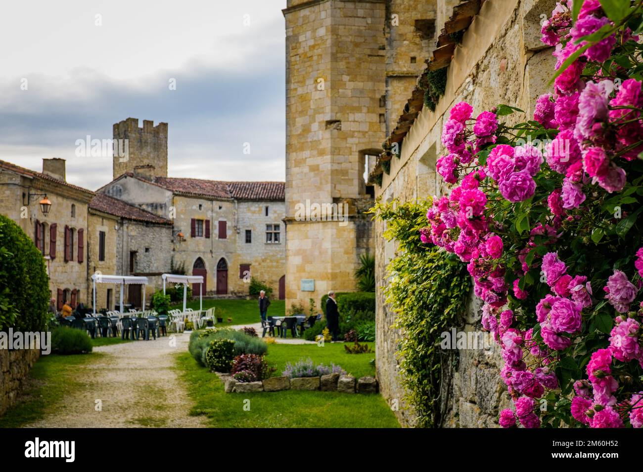 Streets of the quaint fortified village of Larressingle in the South of ...