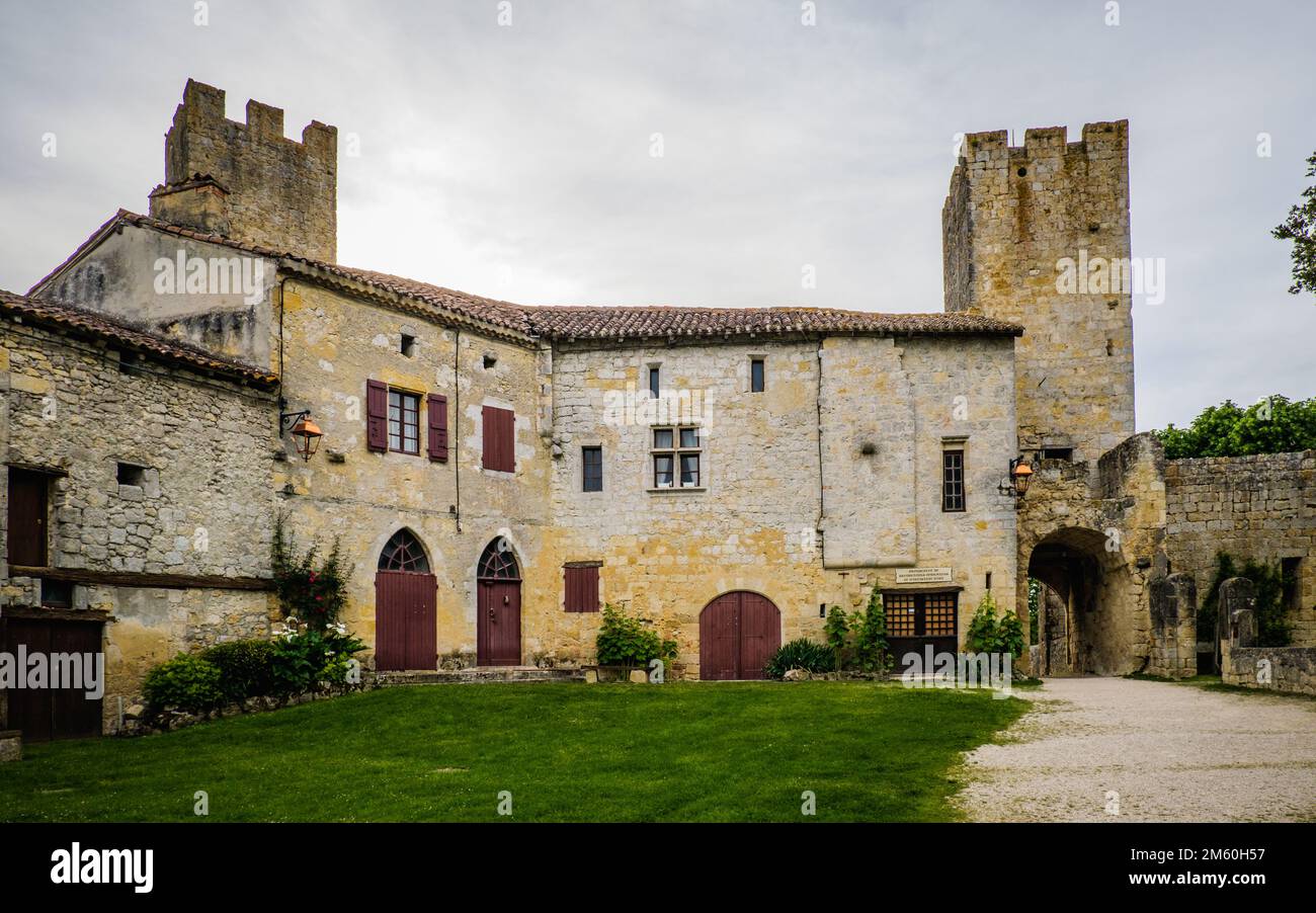 Streets of the quaint fortified village of Larressingle in the South of ...