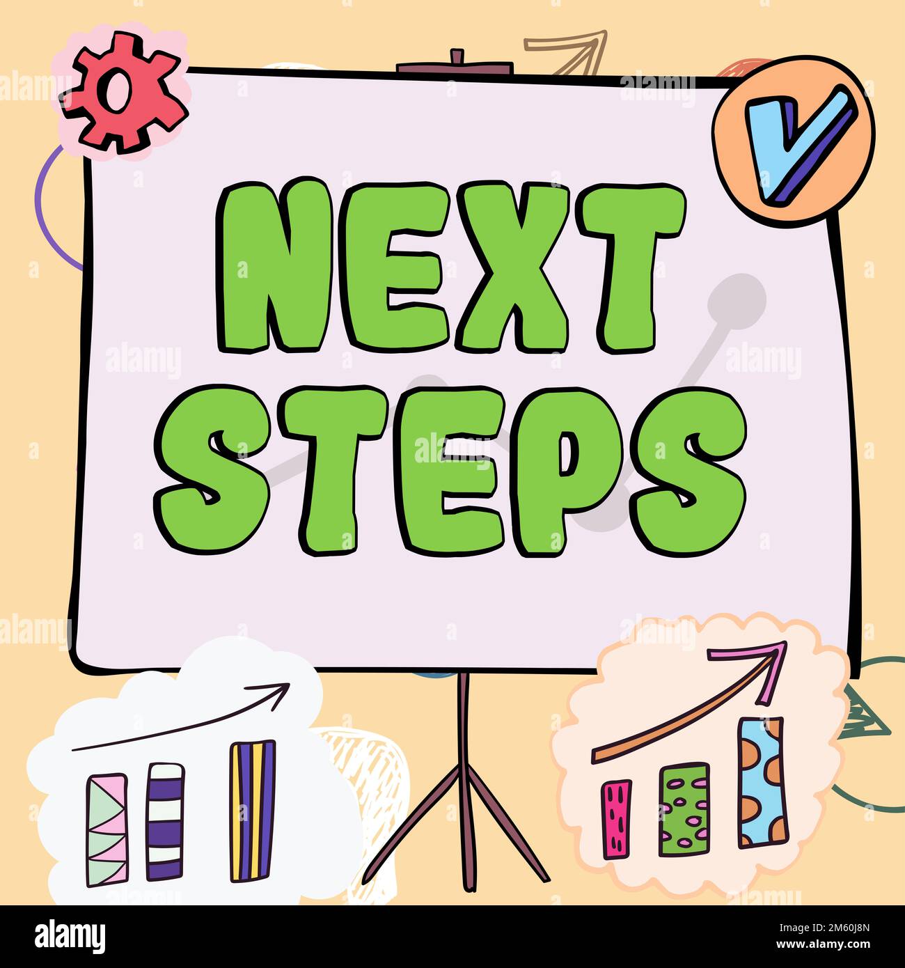 Conceptual caption Next Steps. Business overview numper of process ...