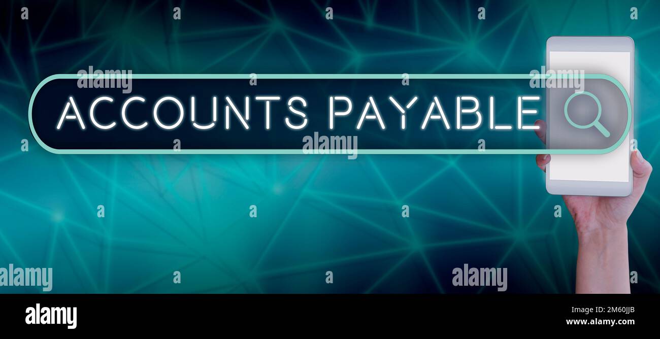Hand writing sign Accounts Payable. Concept meaning money owed by a ...