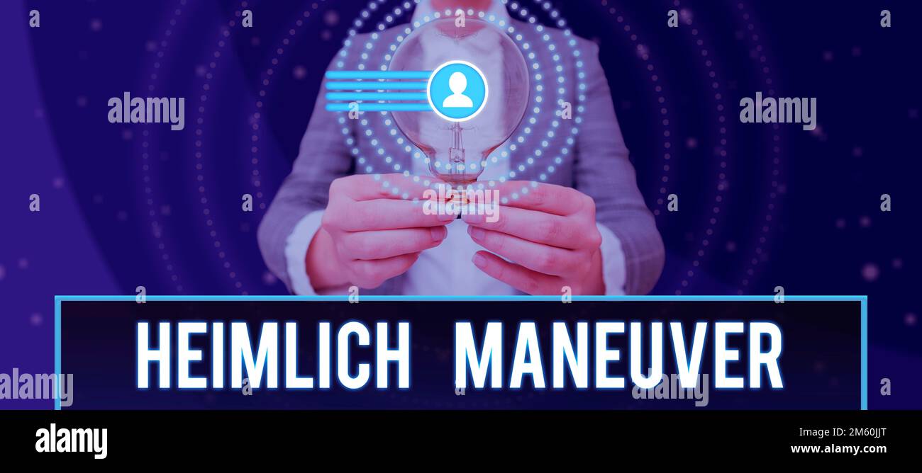 Sign displaying Heimlich Maneuver. Business idea application of upward ...