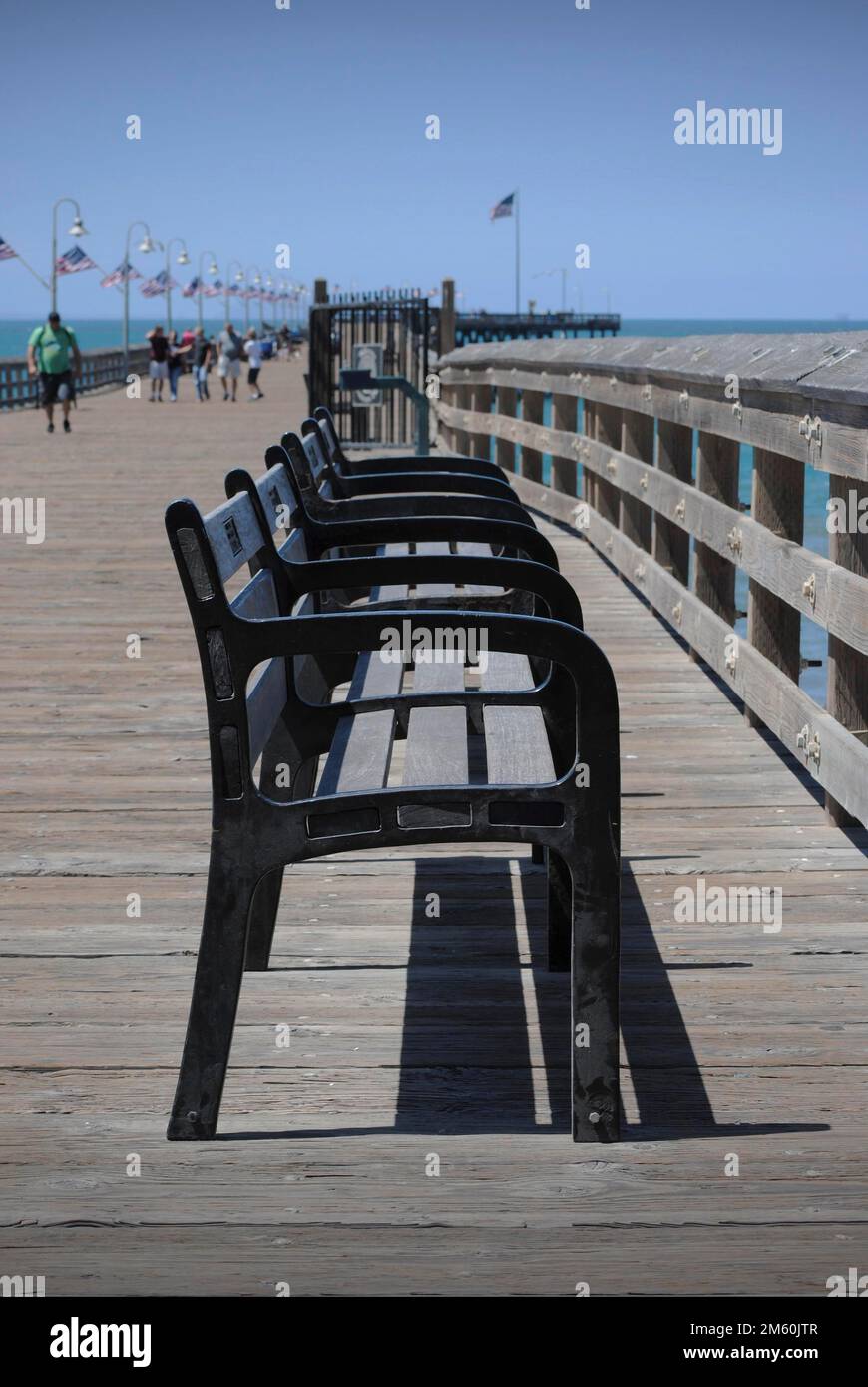 Side view of benches in Ventura Pier, California, USA Stock Photo - Alamy
