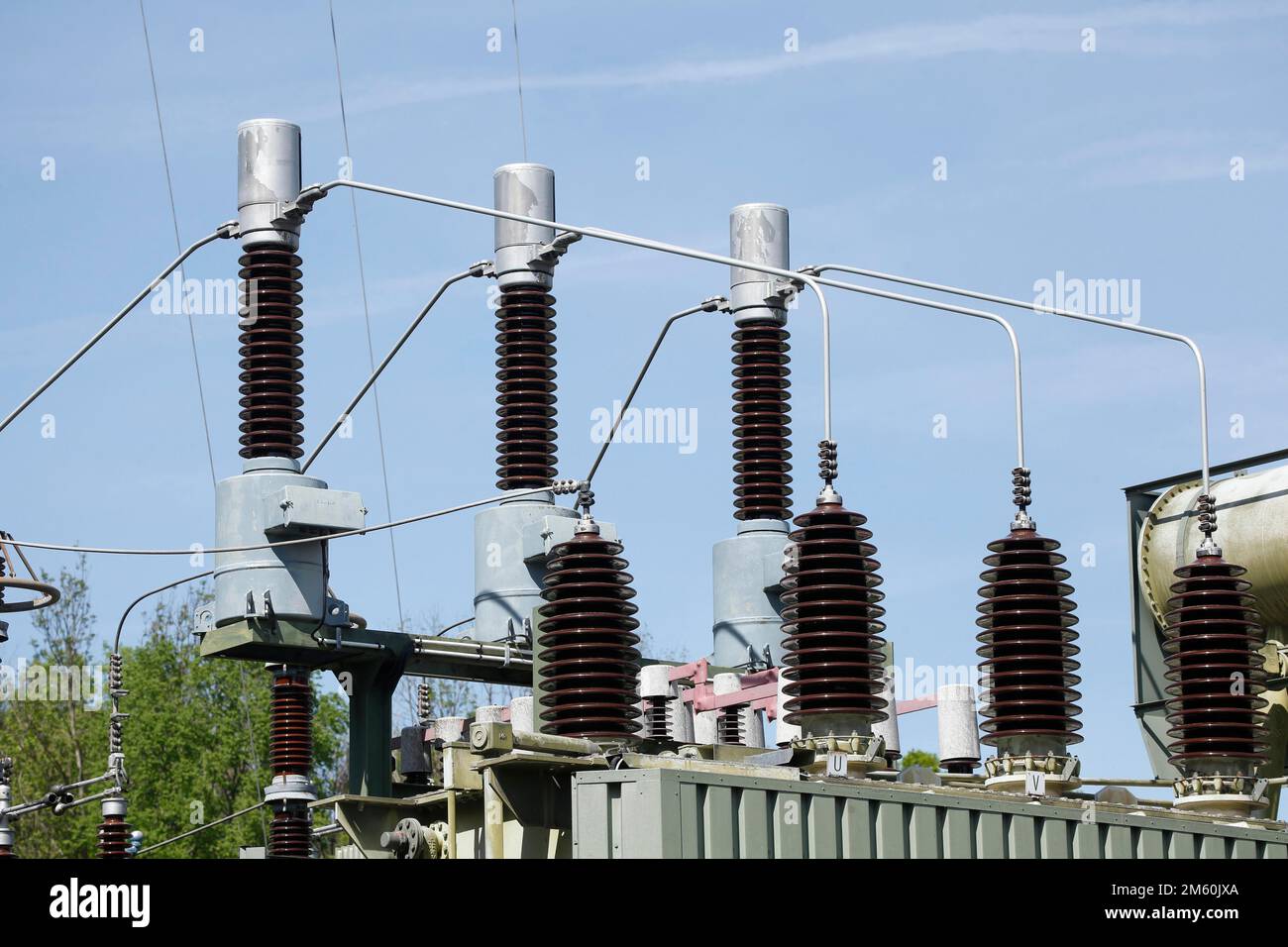Substation with insulators, Prien am Chiemsee, Bavaria, Germany Stock ...