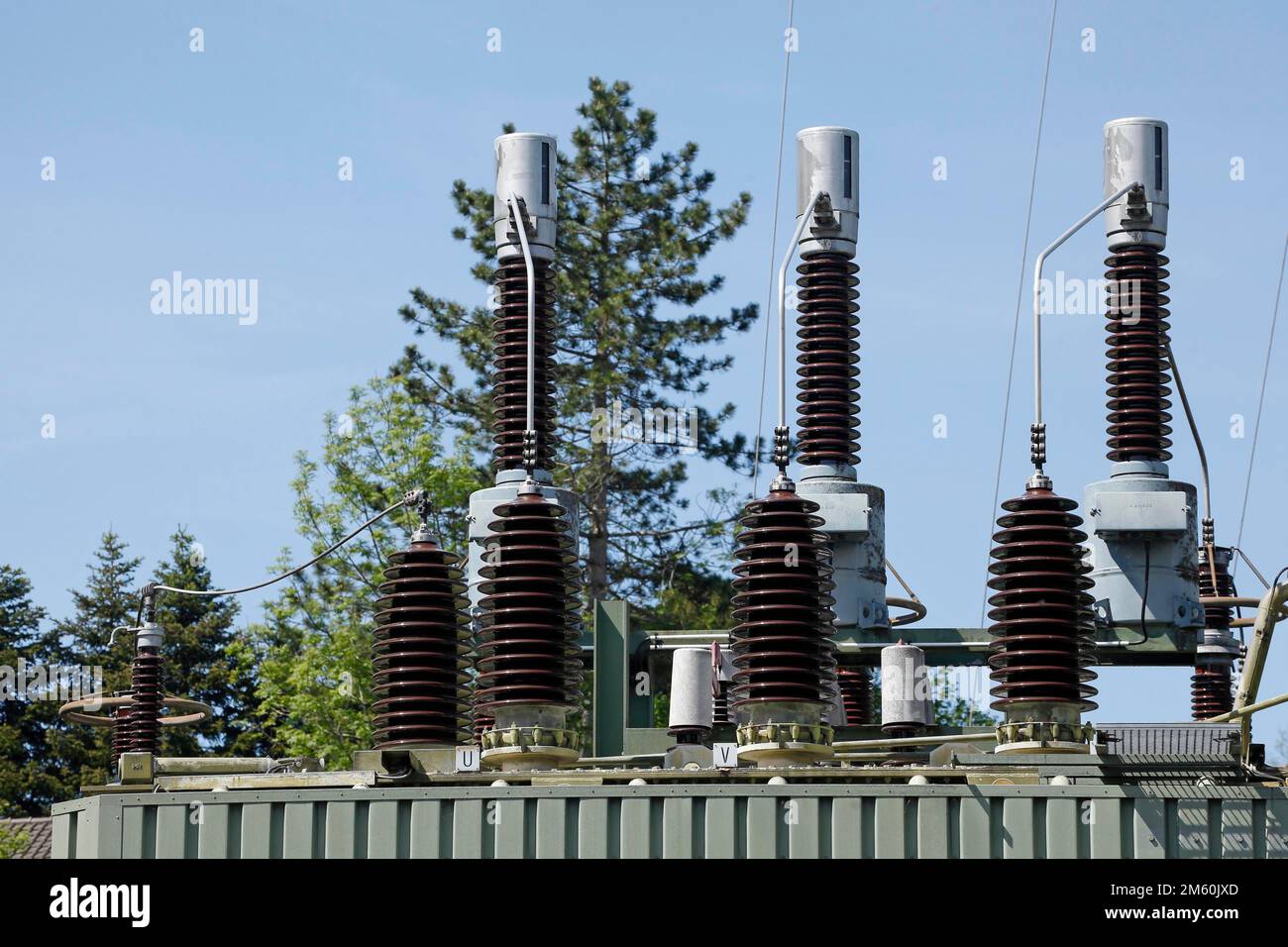 Substation with insulators, Prien am Chiemsee, Bavaria, Germany Stock ...
