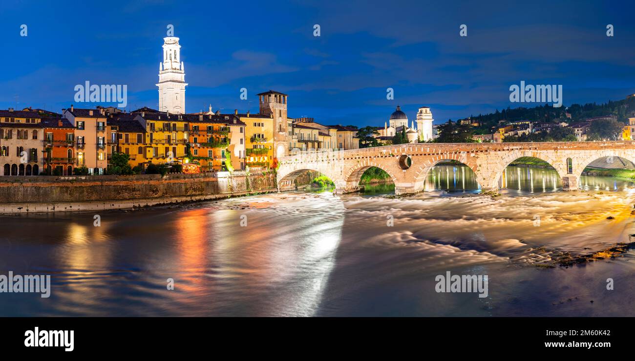 Old Town with the Adige River, Ponte Pietra, Verona, Adige Valley ...