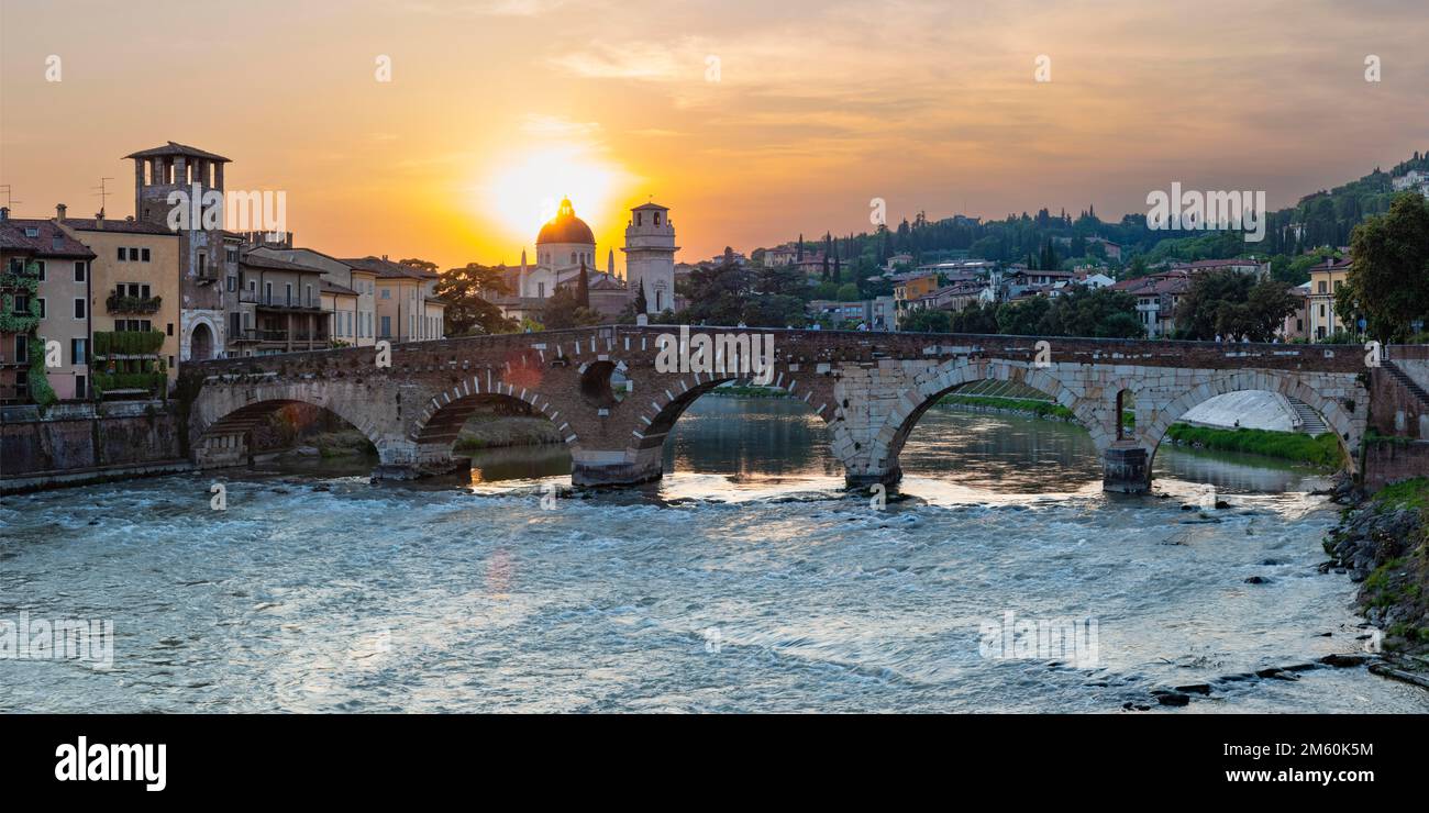 Old Town with the Adige River, Ponte Pietra, Verona, Adige Valley ...