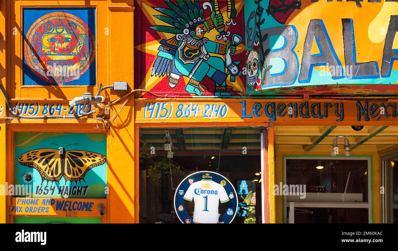 Colourful facade, snack bar, Mexican restaurant, selling tacos ...