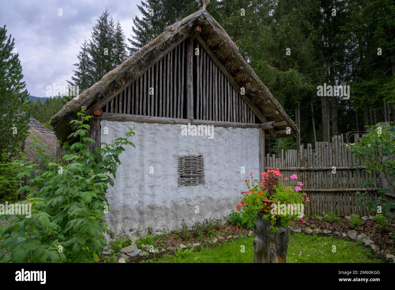Replica of a building from the Celtic period at the Keltenstueberl ...