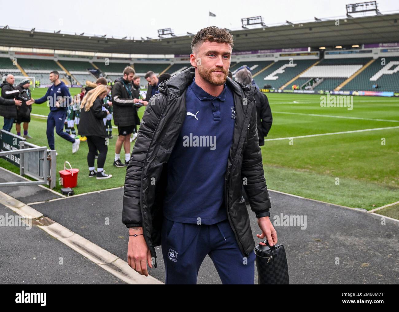 Plymouth Argyle defender Dan Scarr (6) arrives during the Sky Bet ...