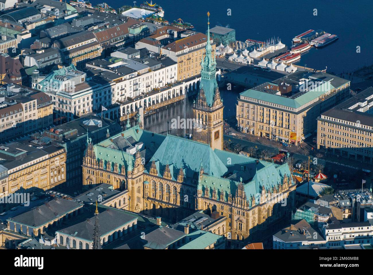 Aerial view, city hall, Alsterfleet, old town, architecture, city ...
