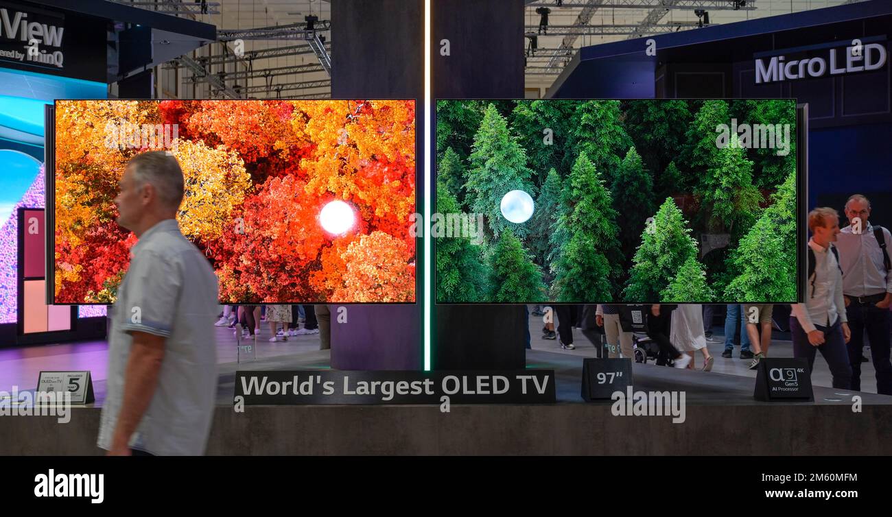 LG booth, OLED TV screen, Internationale Funkaustellung IFA 2022, Berlin, Germany Stock Photo ...