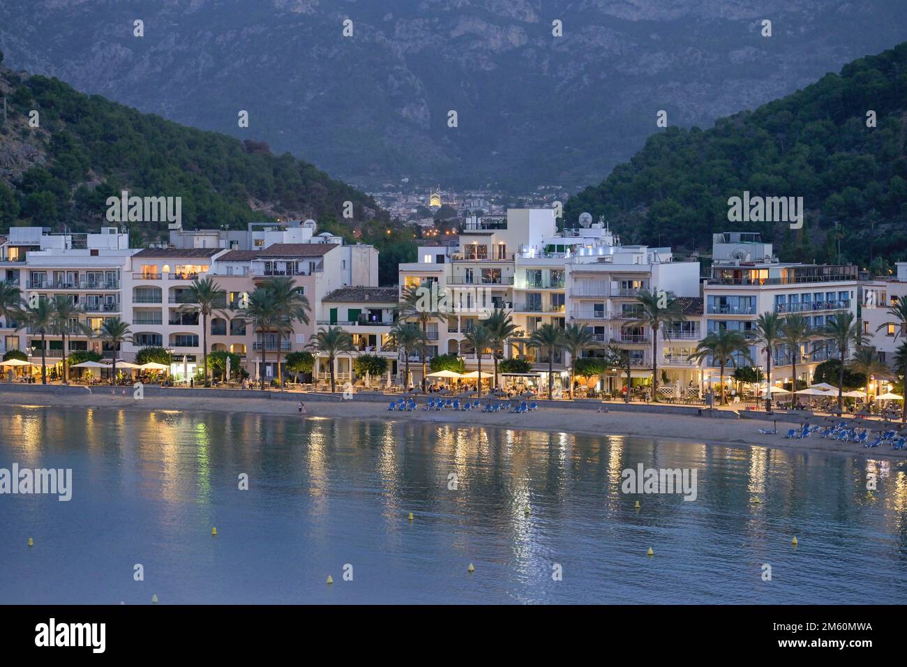 Promenade, Hotels, Beach, Port de Soller Bay, Majorca, Spain Stock ...