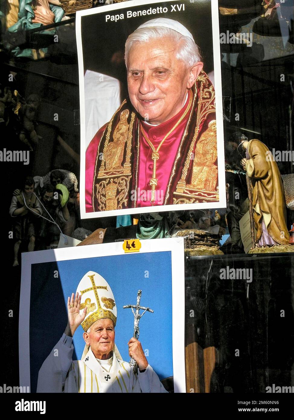 Posters of Popes Benedict XVI and Pope John Paul II in a souvenir shop, Rome, Lazio, Italy Stock ...