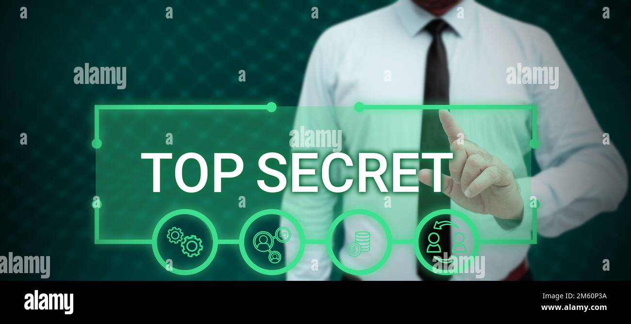 Text caption presenting Top Secret. Business showcase telling someone ...
