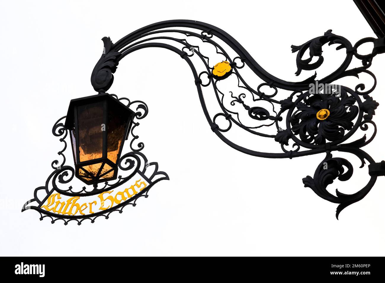 Wrought-iron lamp with nose shield at Luther House, Eisenach, Thuringia ...