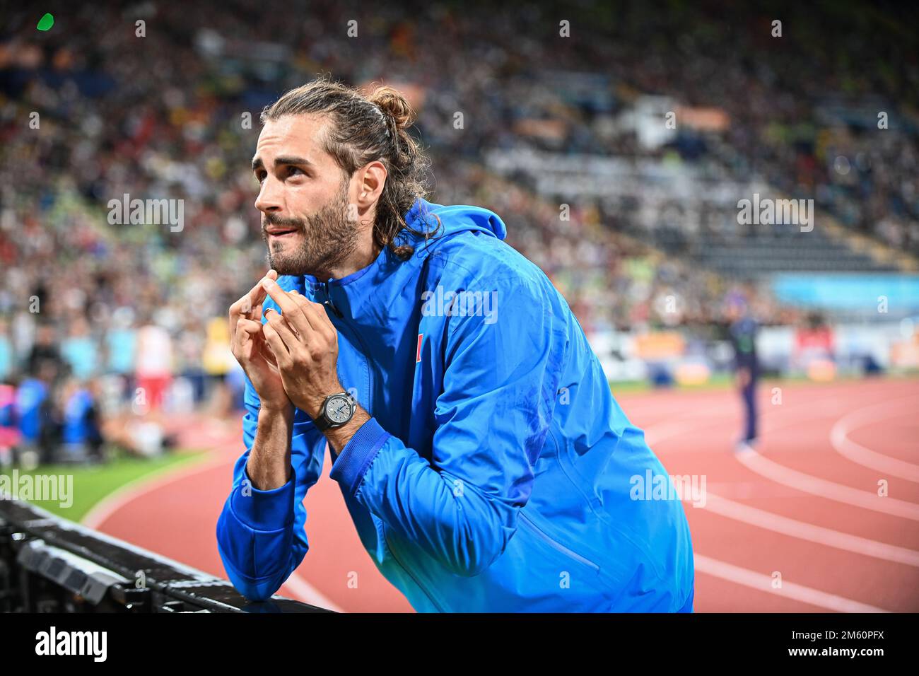 Gianmarco Tamberi participating in the high jump at the 2022 European ...