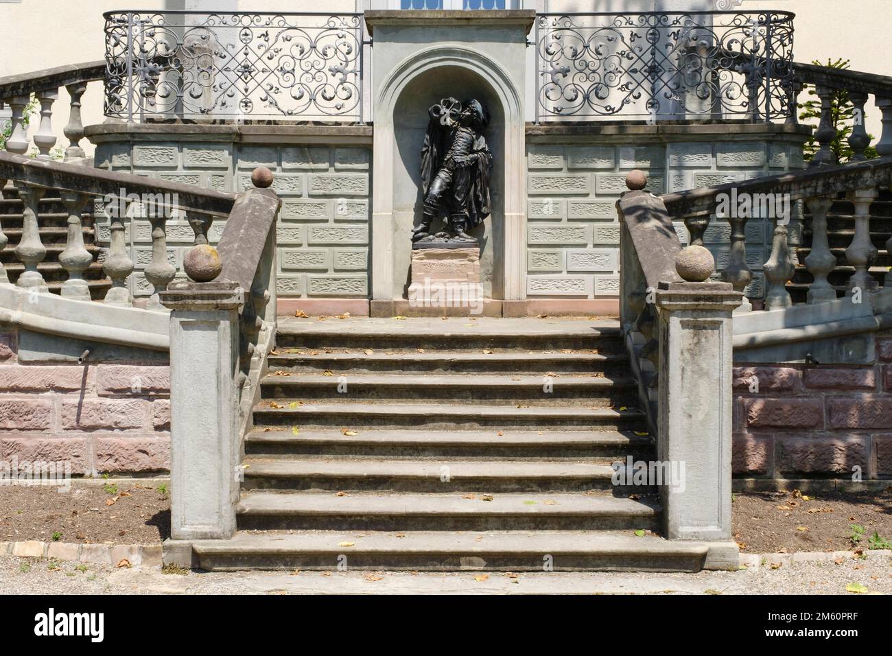 Trumpeter statue at Schoenau Castle, Castle Park, Bad Saeckingen, Black ...
