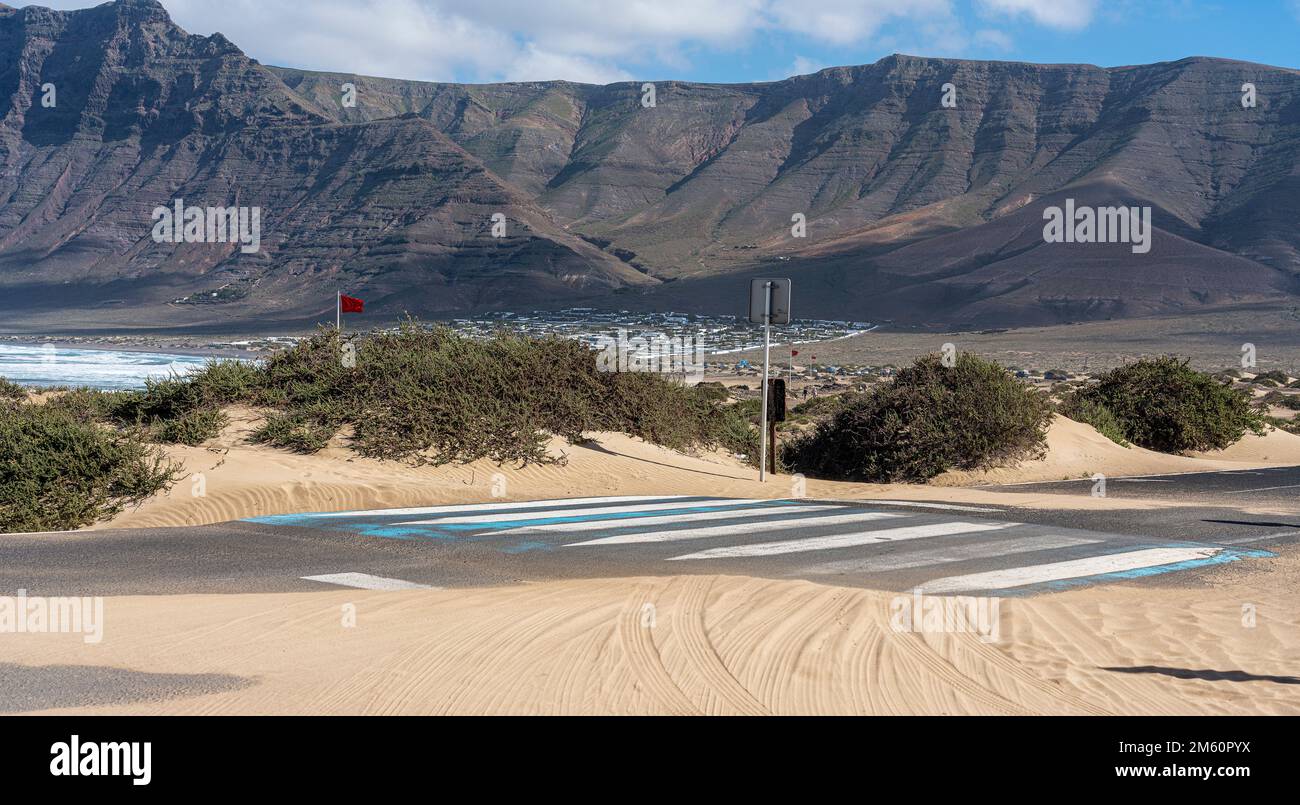 Sand Dunes On The Beach, Playa Famara, Lanzarote, Canary Islands, Spain ...