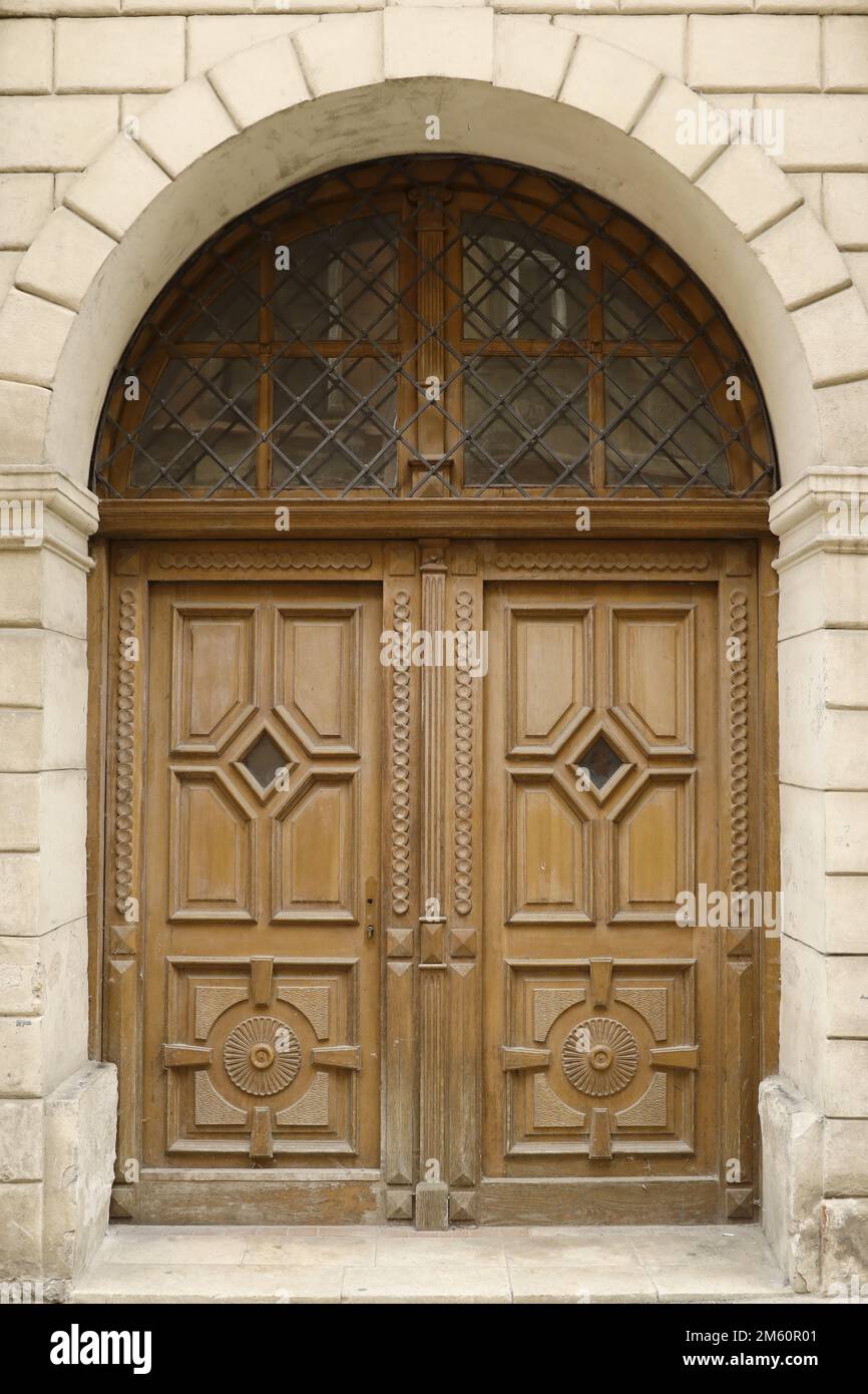 Old ancient wooden door texture in european medieval style. The ...