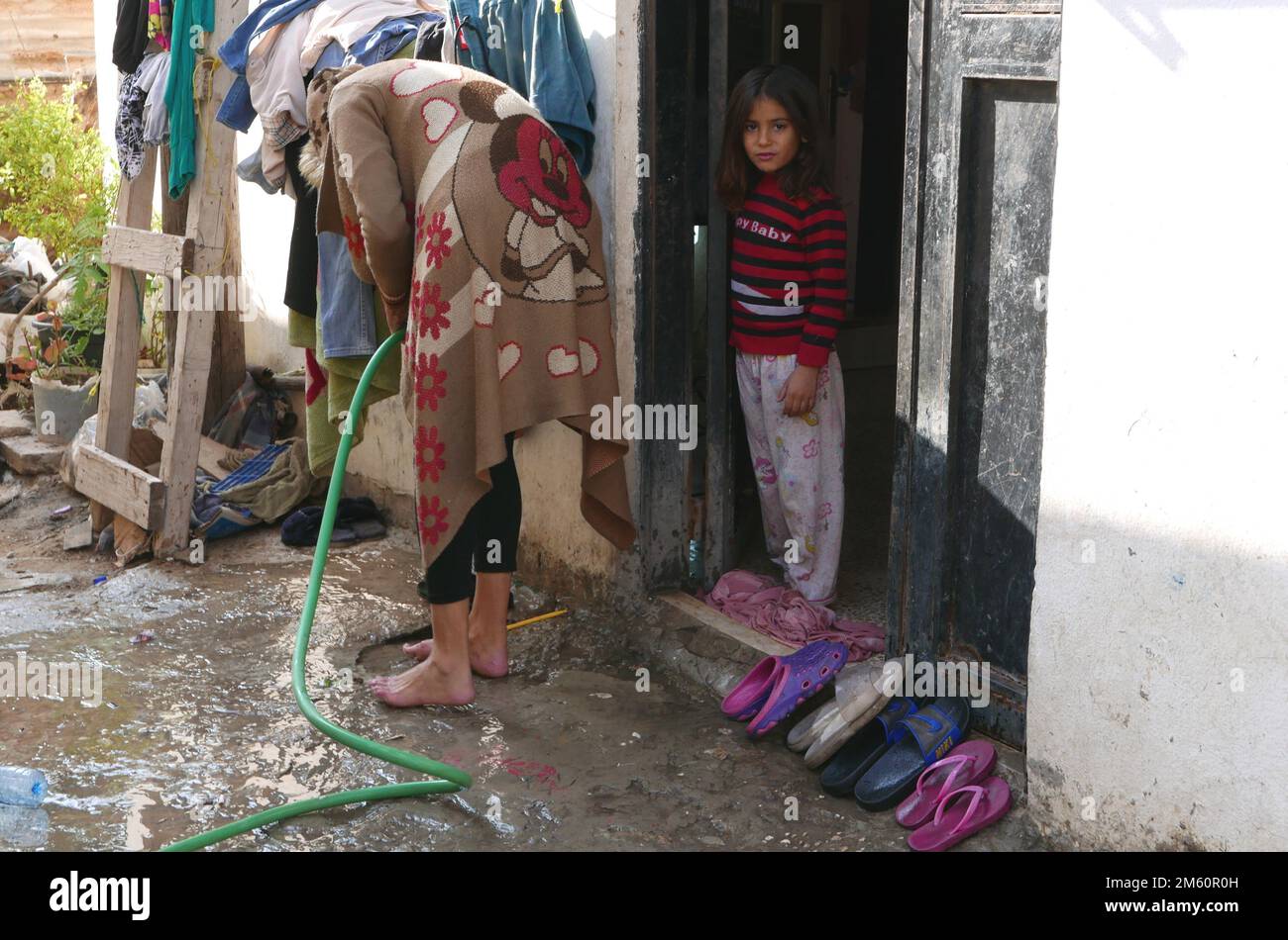 Mother and daughter seen in Jal El Bahar Palestinian Refugees camp,Tyr ...