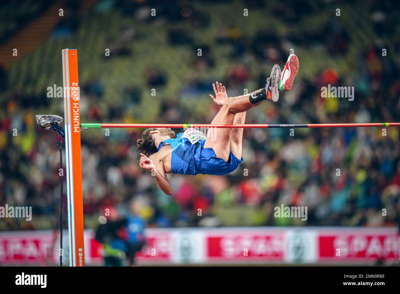 Gianmarco Tamberi jumping in the high jump at the European Athletics ...