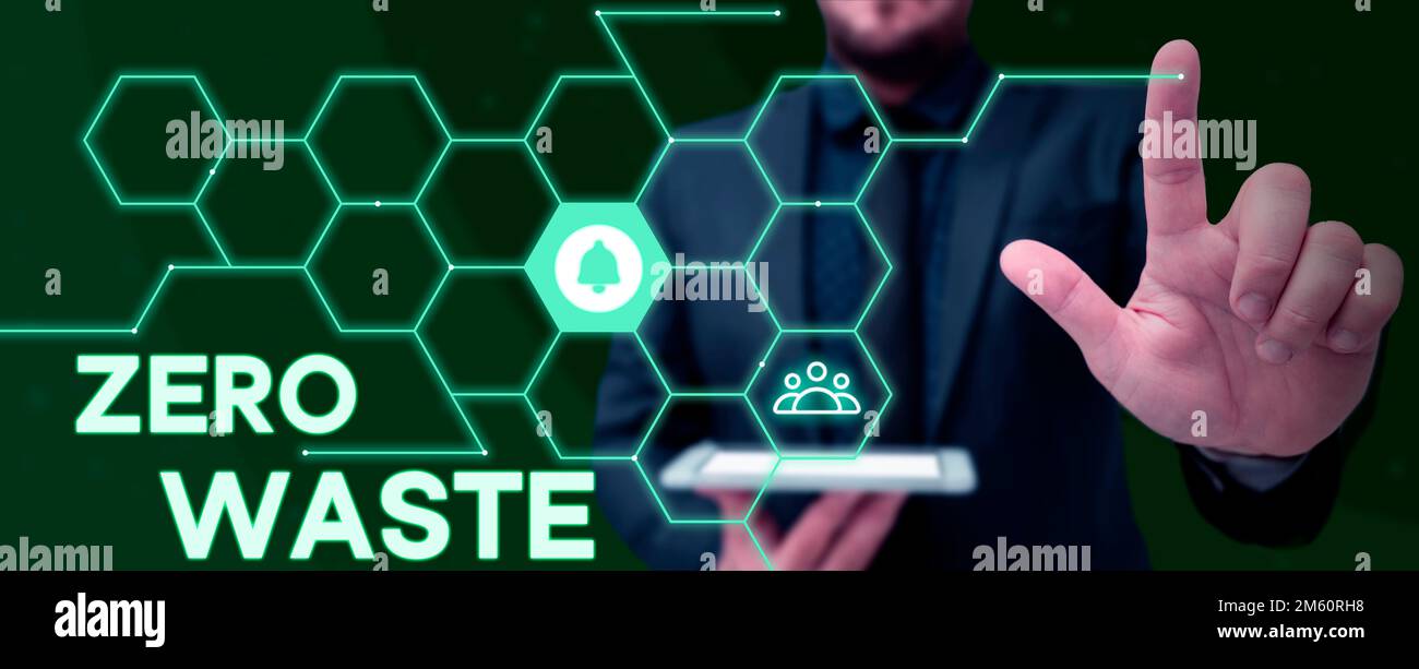 Text showing inspiration Zero Waste. Business idea industrial responsibility includes composting ...