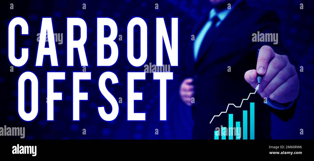 Writing displaying text Carbon Offset. Word for Reduction in emissions ...
