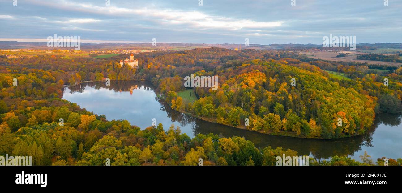 Konopiste medieval castle and Konopistsky water reservoir. Benesov ...