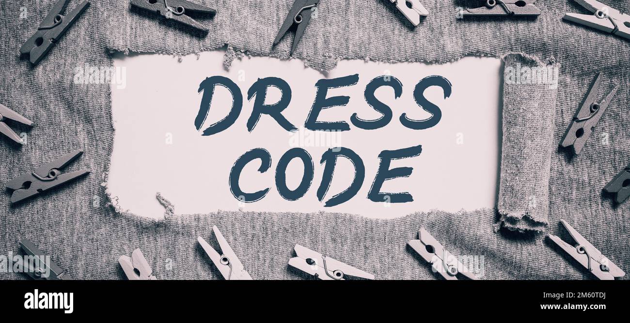 Text caption presenting Dress Code. Concept meaning an accepted way of ...