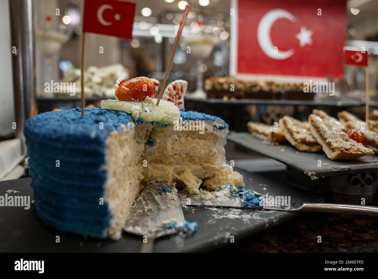 Blue cake half eaten hi-res stock photography and images - Alamy
