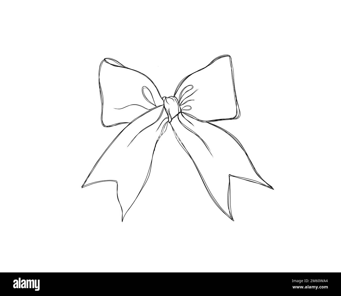 Beautiful festive bow with ribbons - line art illustration Stock Photo ...
