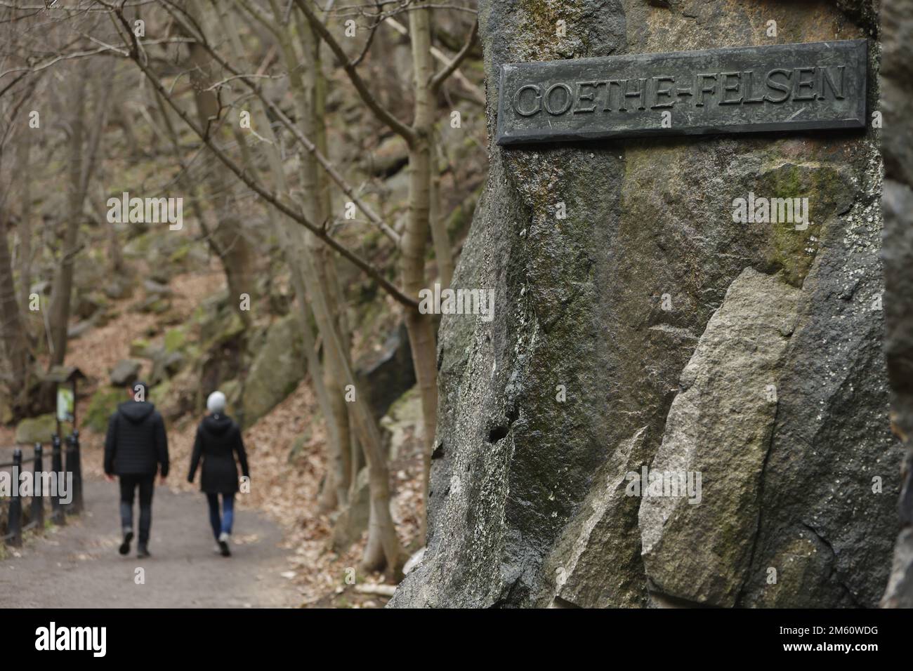 Thale, Germany. 01st Jan, 2023. Hikers walk through the Bode Valley in ...